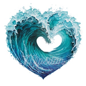 Heart Waves Watercolor Clipart, Instant Download, 10 High Quality PNG ...