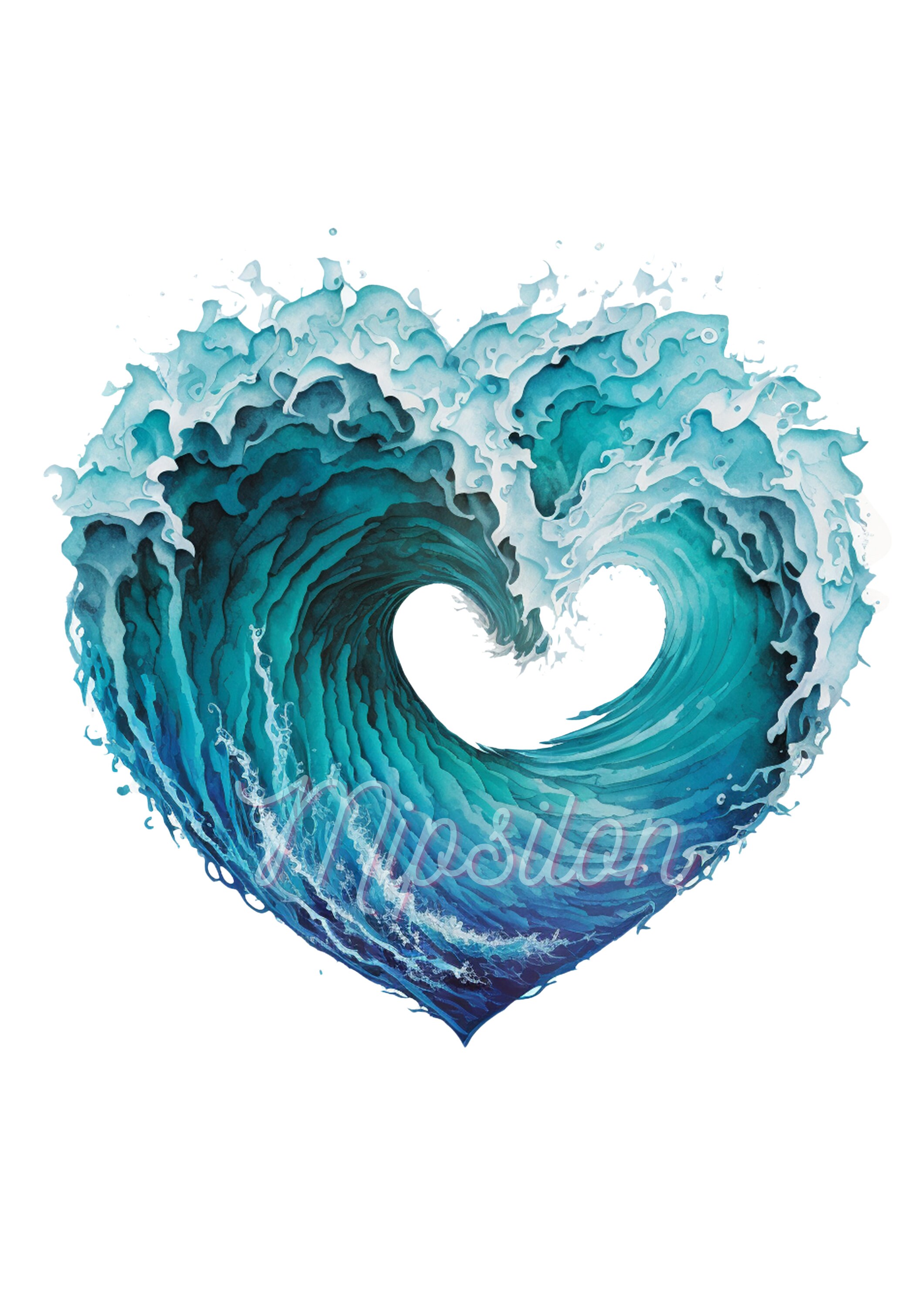 Heart Waves Watercolor Clipart, Instant, 10 High Quality PNG and JPG ...