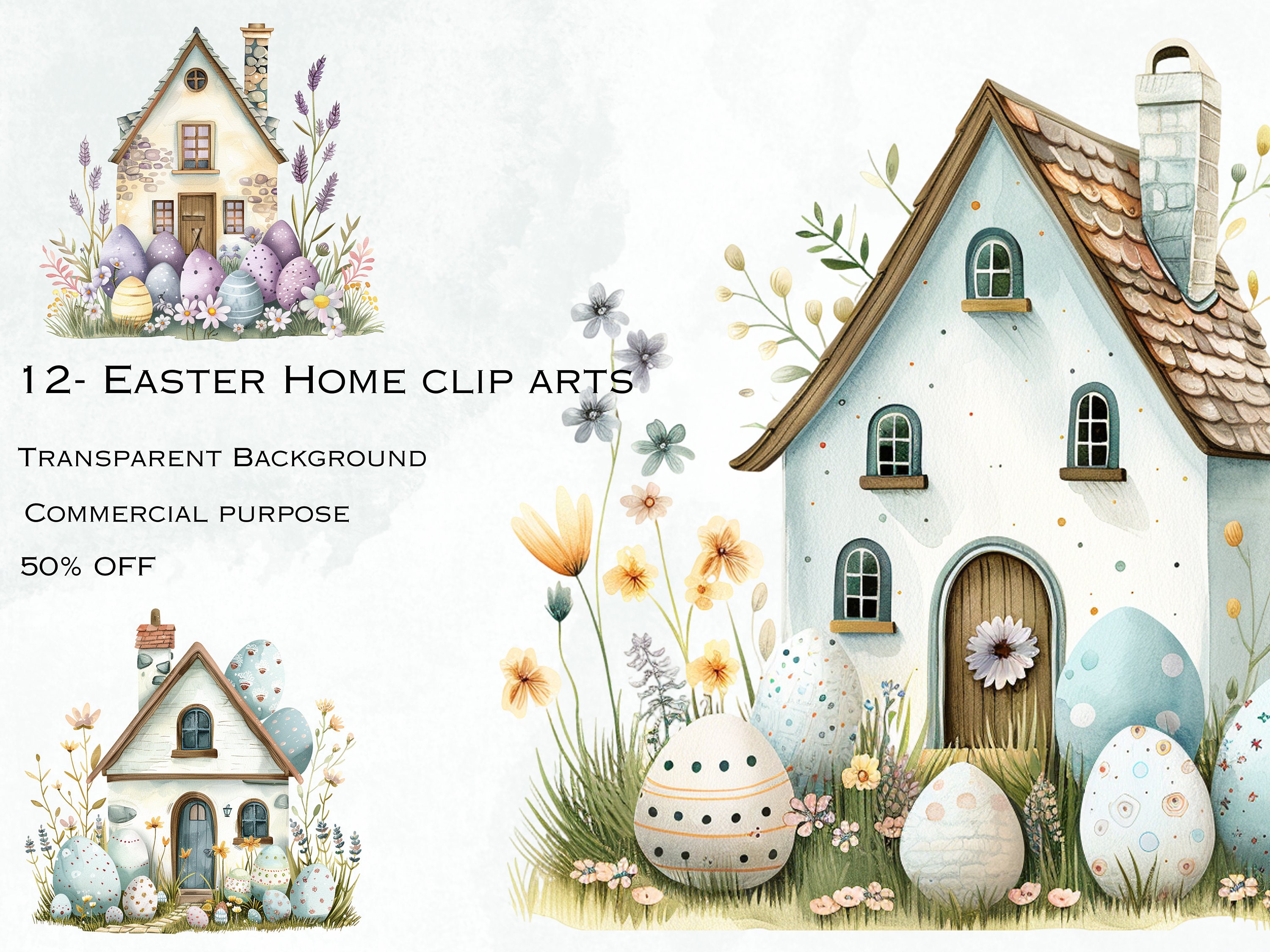 Easter Farm House Clipart 12 HD PNG Files, Pastel Colors and Rusty ...