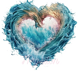 Heart Waves Watercolor Clipart, Instant Download, 10 High Quality PNG ...