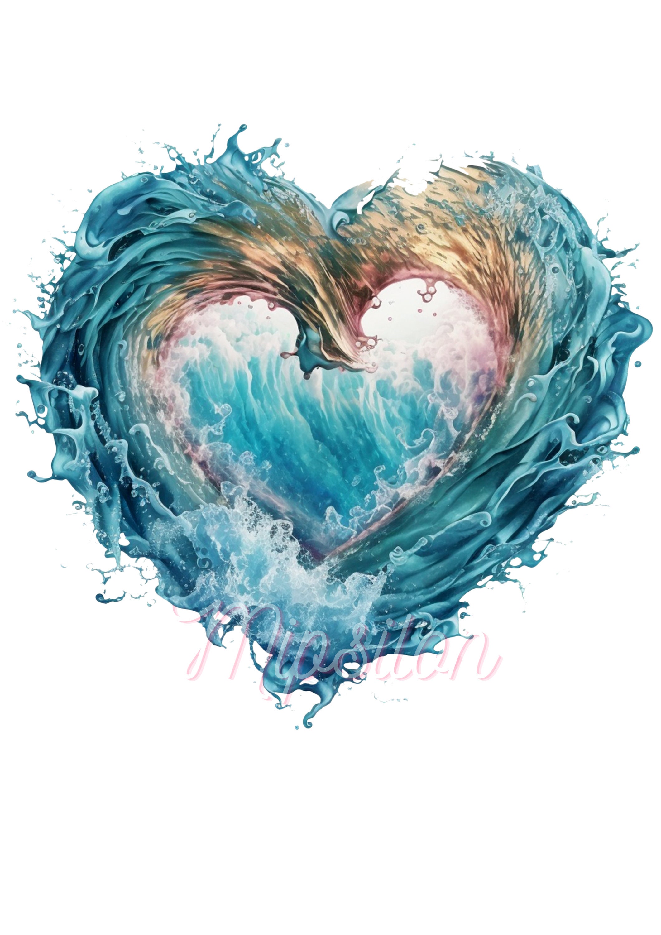 Heart Waves Watercolor Clipart, Instant Download, 10 High Quality PNG ...