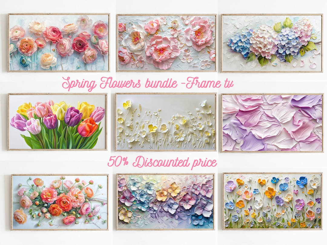 Spring Frame TV Art Set, Flowers Samsung Frame Tv Art, Abstract Flowers ...