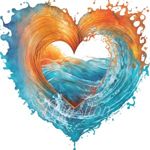 Heart Waves Watercolor Clipart, Instant Download, 10 High Quality PNG ...