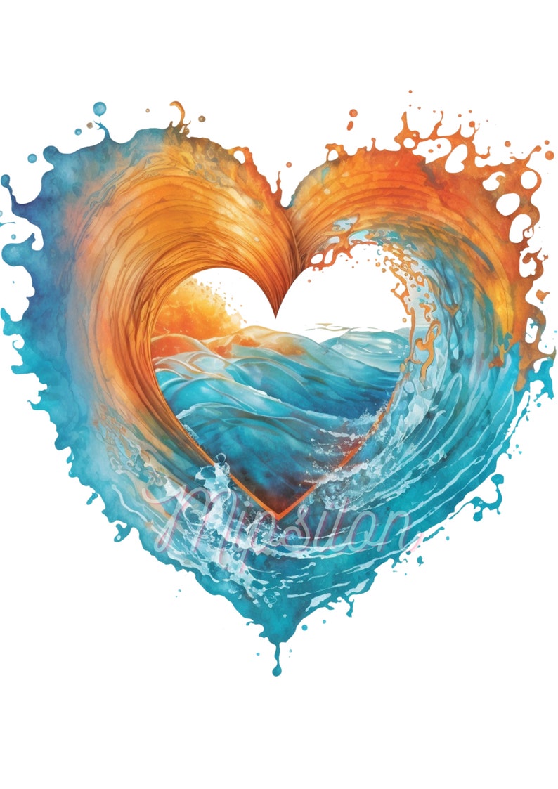 Heart Waves Watercolor Clipart, Instant, 10 High Quality PNG and JPG ...