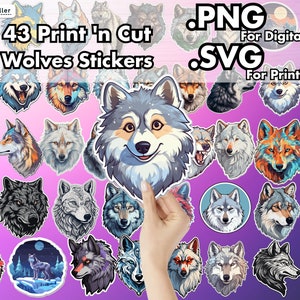 Wolf Sticker PNG Bundle 43 Cute Wolves Designs Printable - Etsy