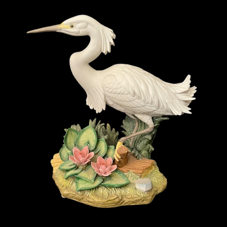 Vintage 1980s White Crane Bisque Porcelain Figurine, Large Ceramic ...