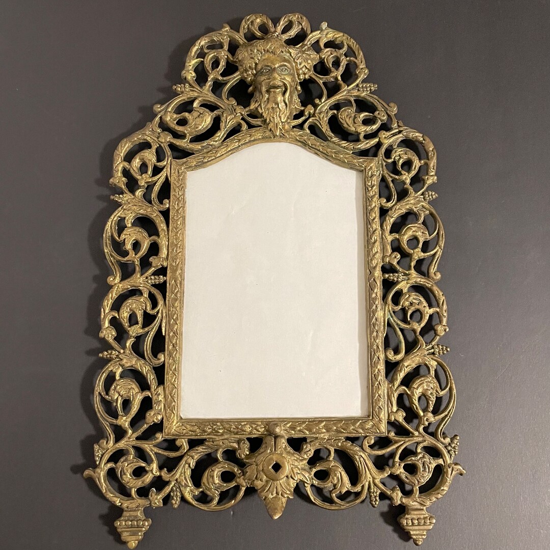 Antique Ornate Gilt Metal Wall Frame With Bacchus Face Adornment, Heavy ...