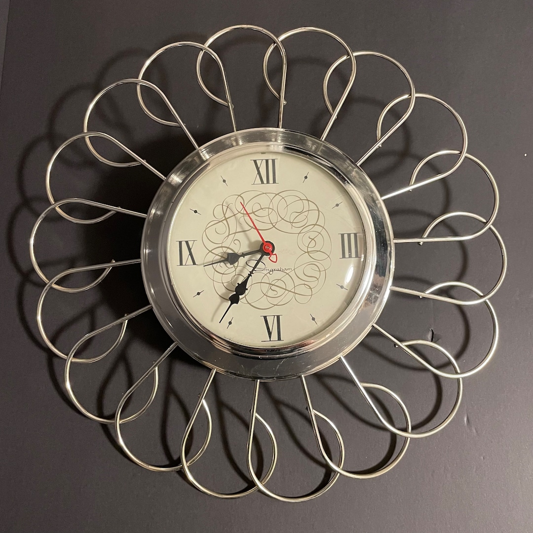 Retro MCM Ingraham Chrome Electric Wall Clock, 1960s Vintage Atomic ...