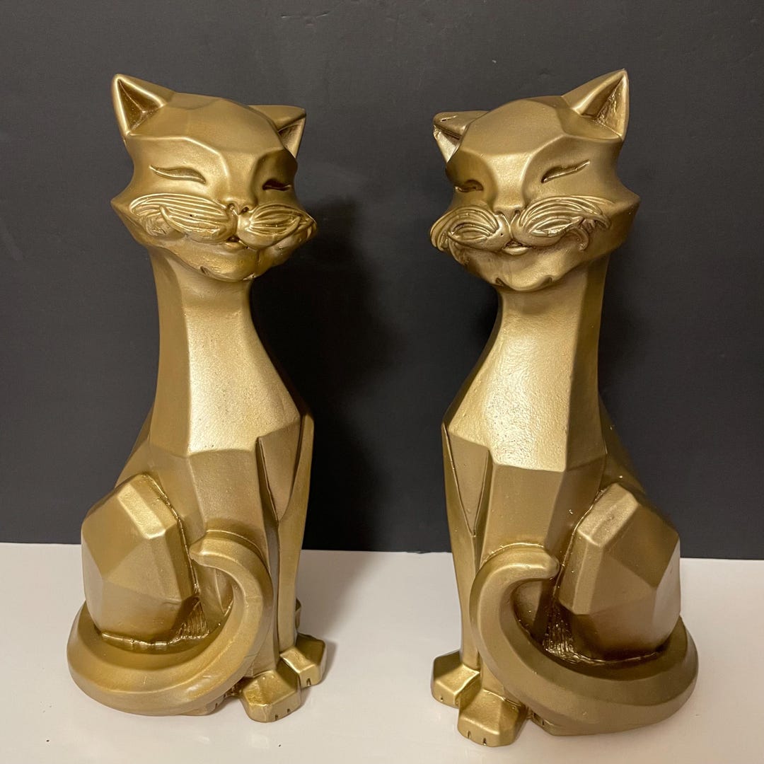 MCM Pair of Cubist Cat Statues, Matching 1960s Vintage Set of Heavy ...