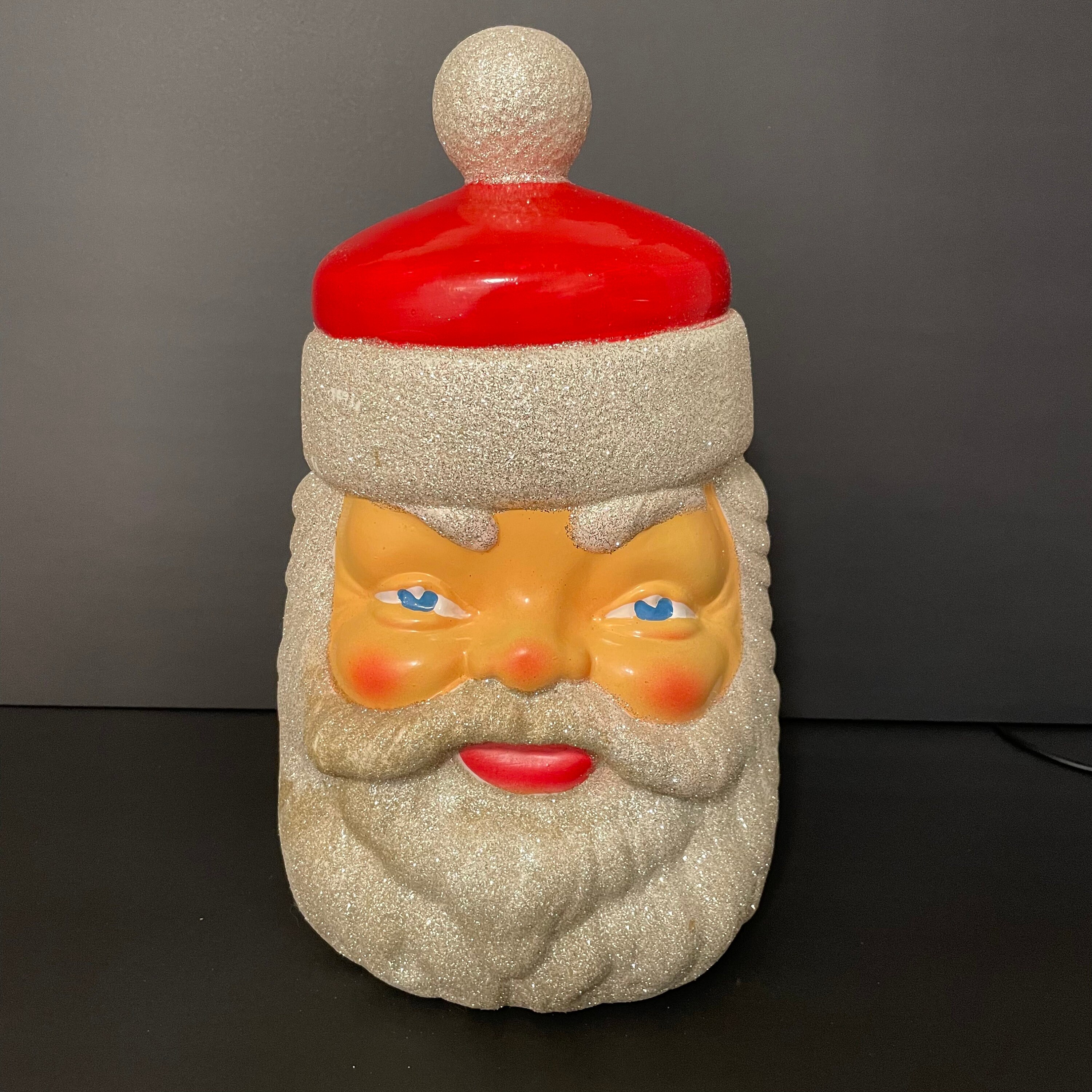 Plastic Retro Blow Mold Santa Head, Vintage Kitschy Glitter Santa Blow ...