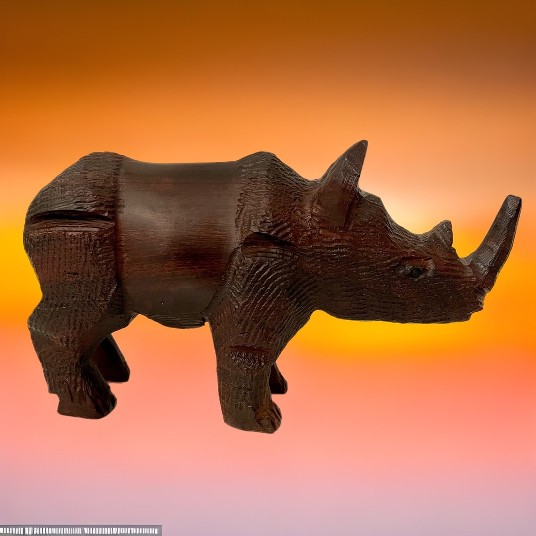 Vintage Heavy Dark Wood Rhinoceros Carving, Retro Ironwood Rhino ...