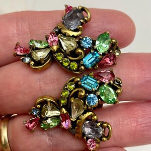 1955 Hollycraft Corp Demi Parure Pastel Baguette Rhinestone Floral ...