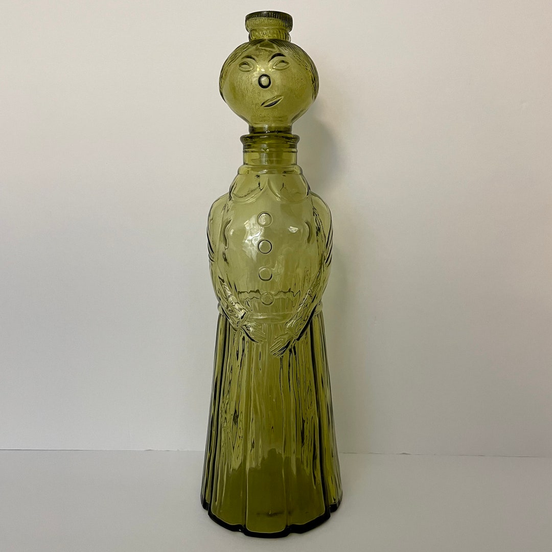 VTG Empoli Glass Olive Green Lady Decanter Bottle, Retro Grannycore ...