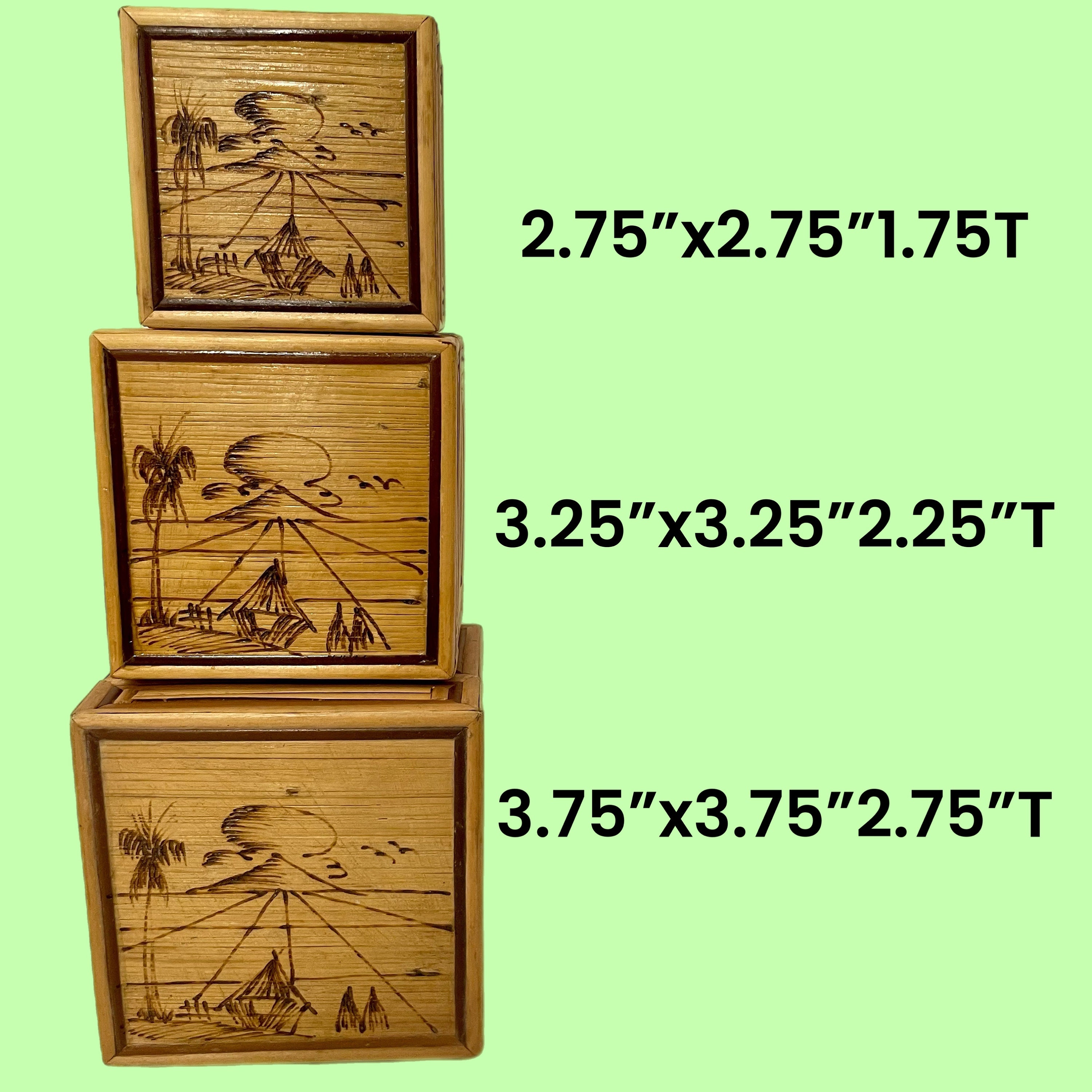 3 Rattan Nesting Boxes, Set of 3 Bamboo Wicker Trinket Wood Boxes With ...