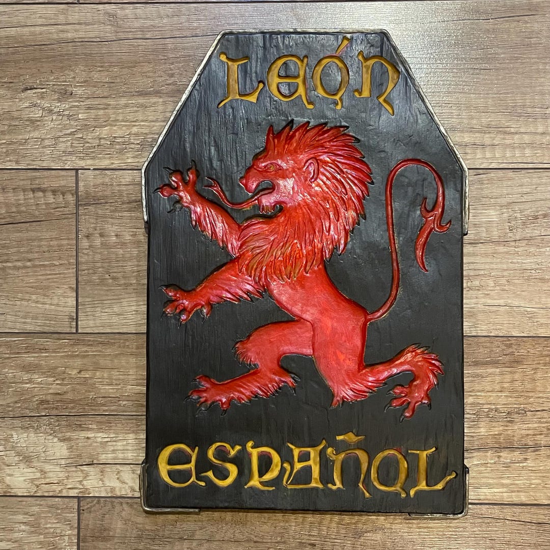 MCM Chalkware Relief Wall Art Sign “leon Español” W/ Standing A Red ...