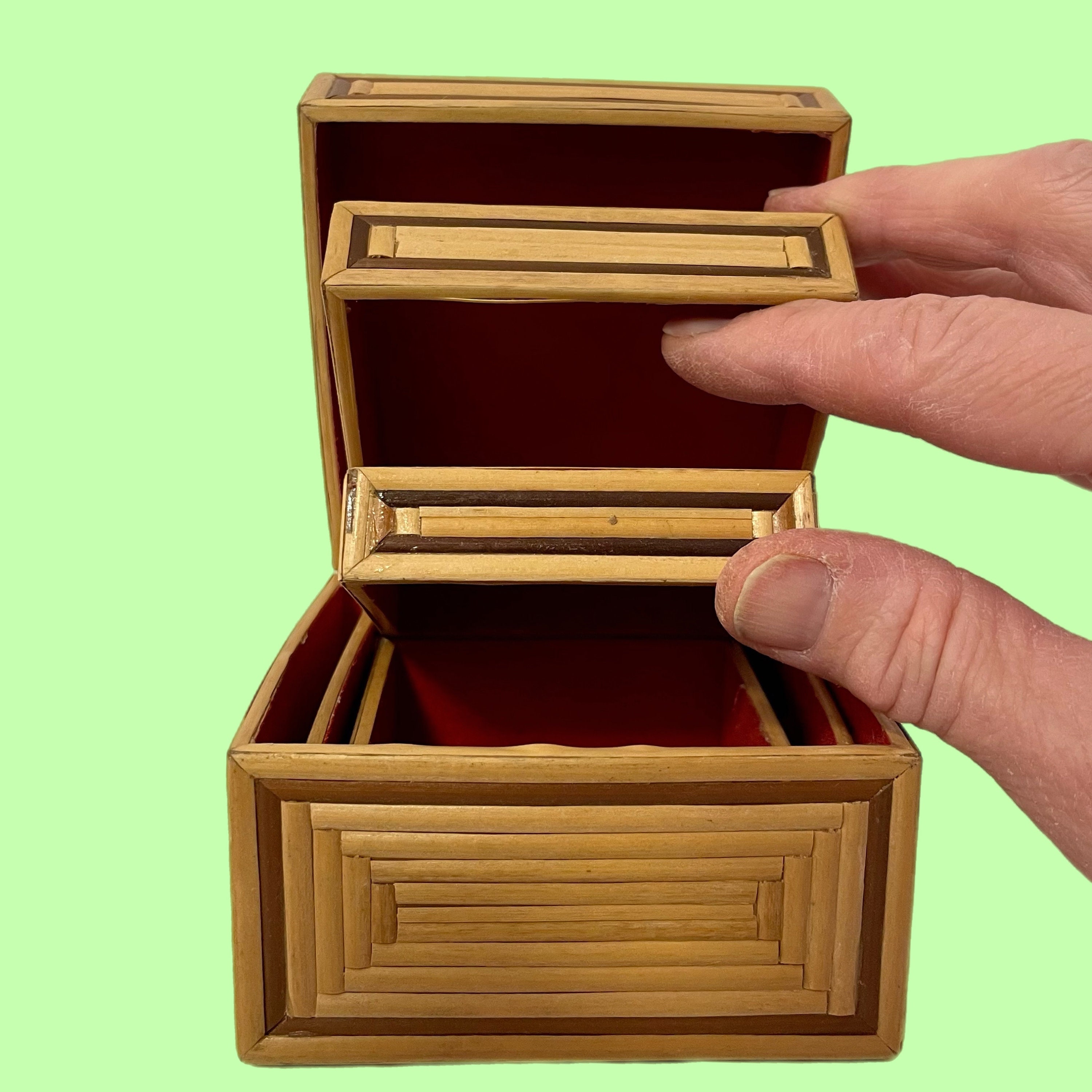 3 Rattan Nesting Boxes, Set of 3 Bamboo Wicker Trinket Wood Boxes With ...