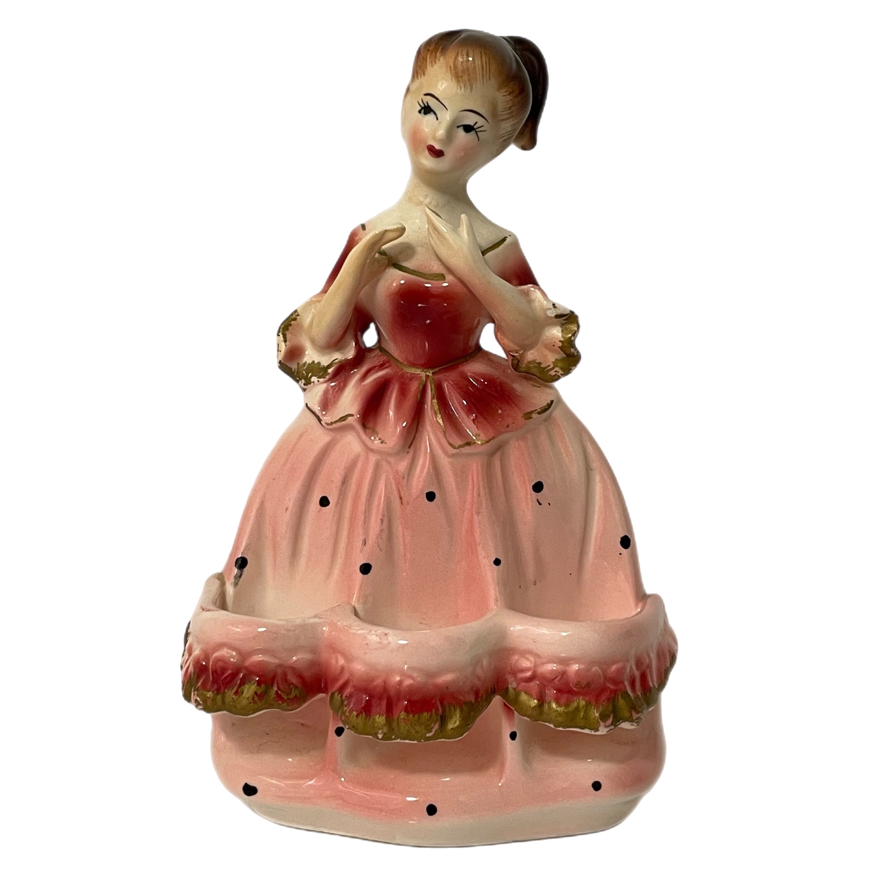 Mid Century Porcelain Pink Lady Lipstick Holder, Vintage Fancy Pink ...