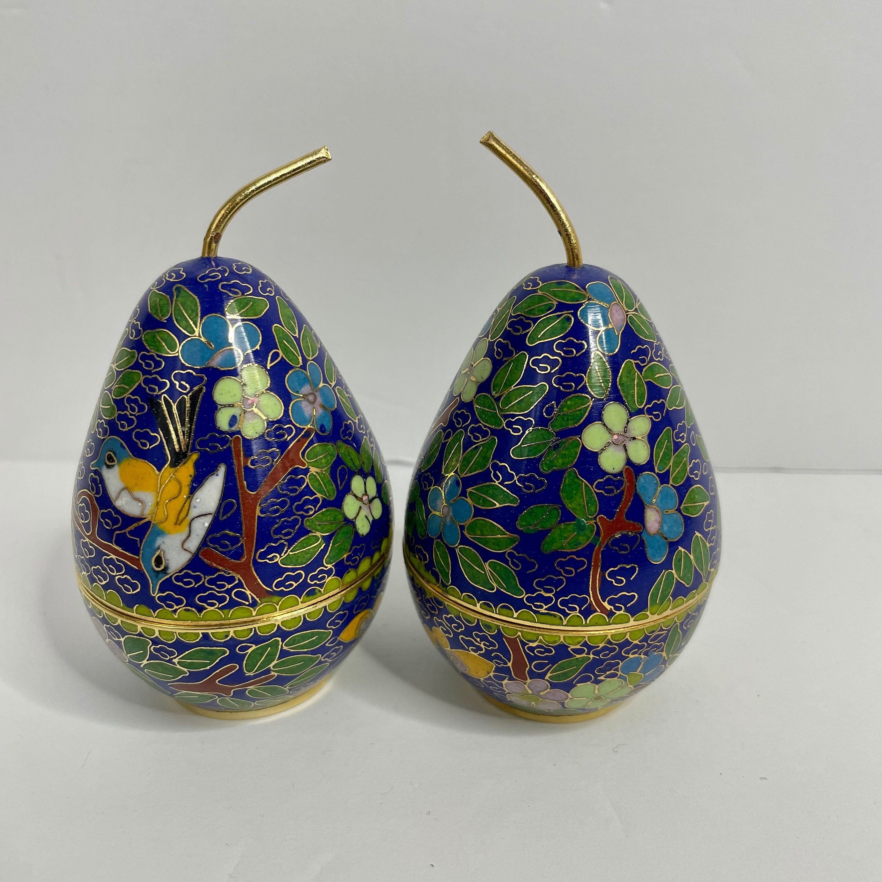 Set of 2 Vintage Matching Chinese Cloisonné Trinket Box Pears, 2 Metal ...