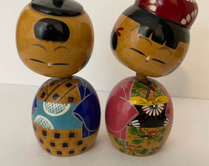 1940s Vintage Made in Japan Wooden Bobble Head Kokeshi Dolls,retro Hand ...