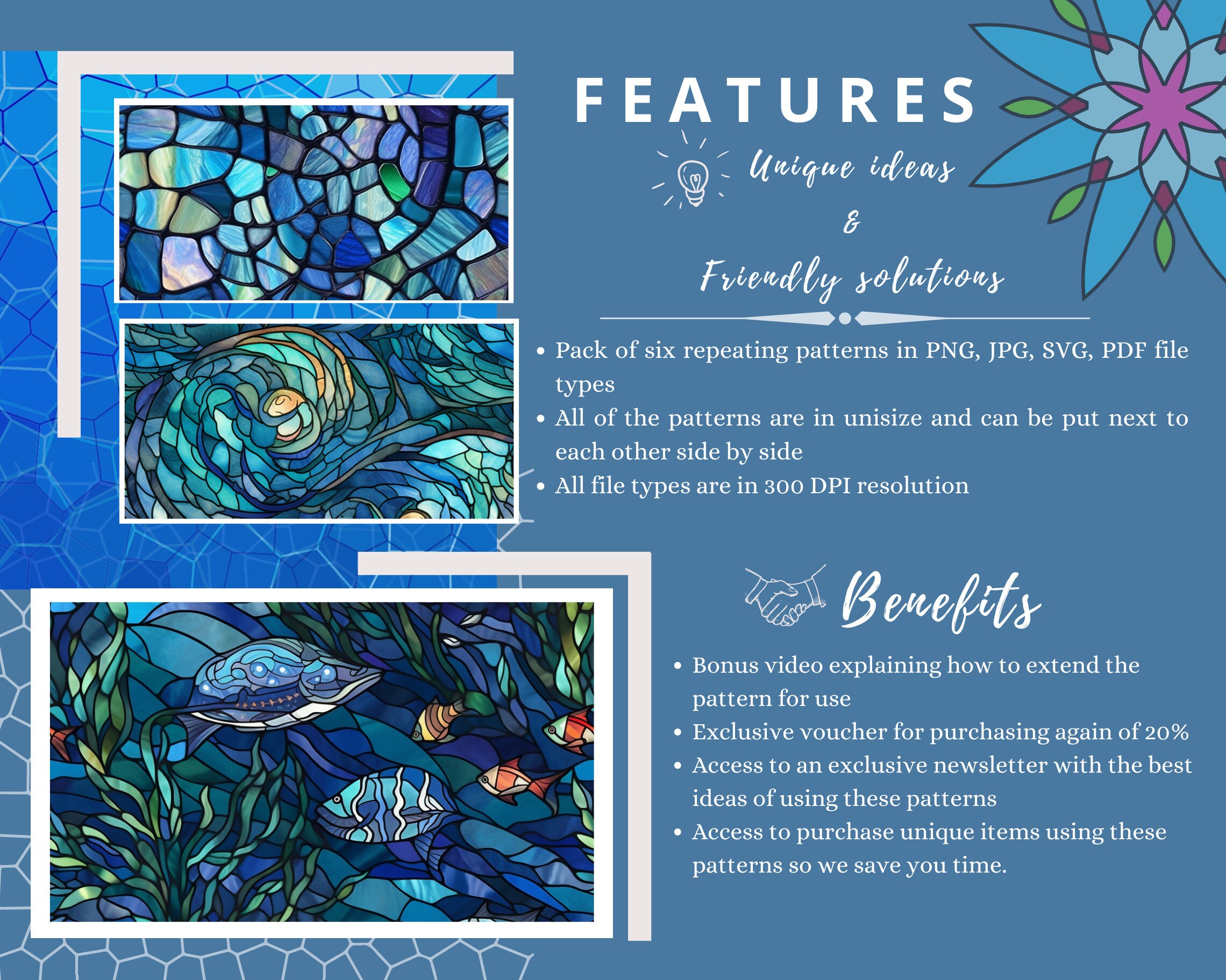 Ocean-themed Stained Glass Pattern Collection SVG PNG PDF - Etsy