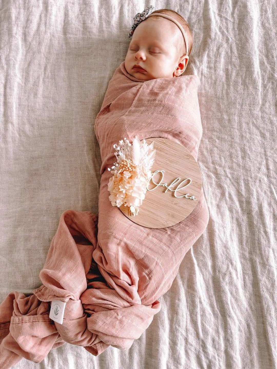 Baby Name Announcement Sign With Peach Dried Flowers - Etsy UK