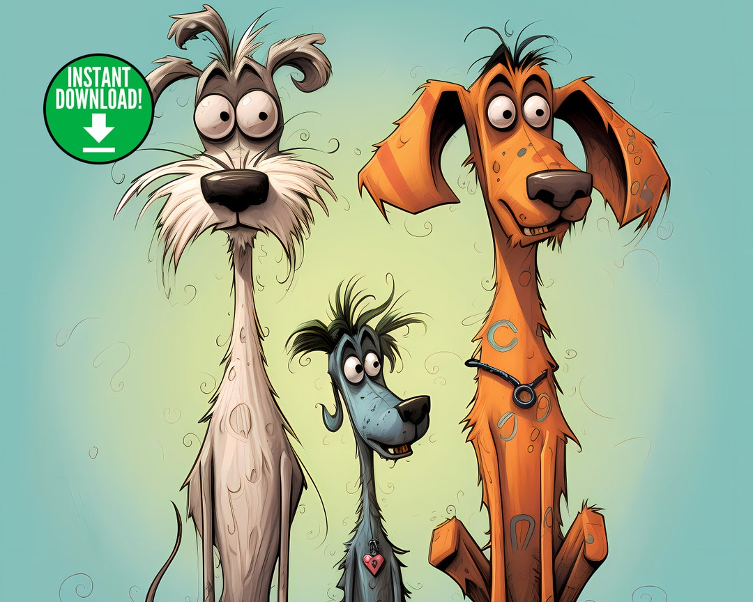 3 Pals, Cute Whimsical Dog Prints, Whimsical Dog Print, Dog Digital ...