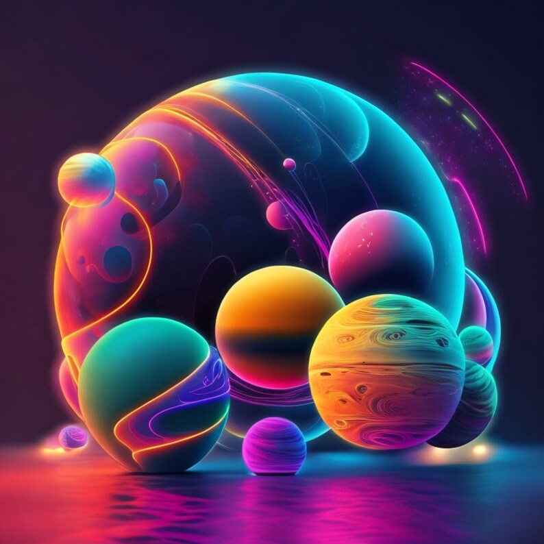 Neon Planets, Neon Colorful Planets, Planets, Neon Art, Colorful Art - Etsy