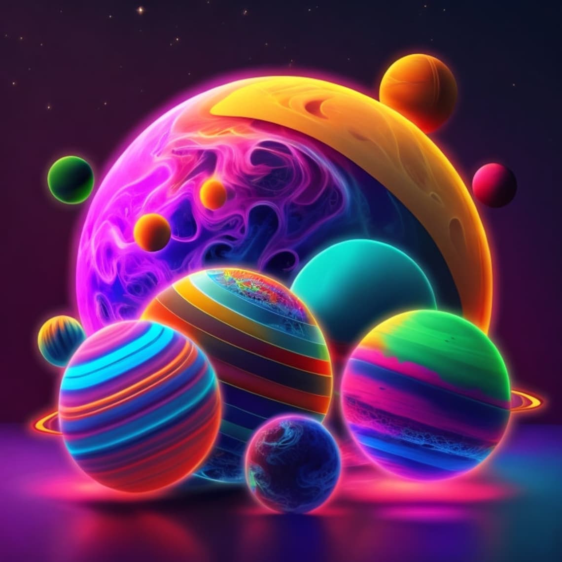 Neon Planets, Neon Colorful Planets, Planets, Neon Art, Colorful Art - Etsy