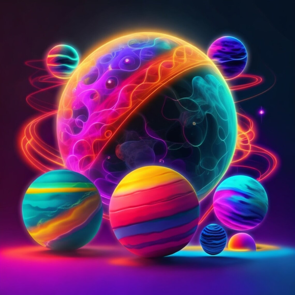 Neon Planets, Neon Colorful Planets, Planets, Neon Art, Colorful Art - Etsy