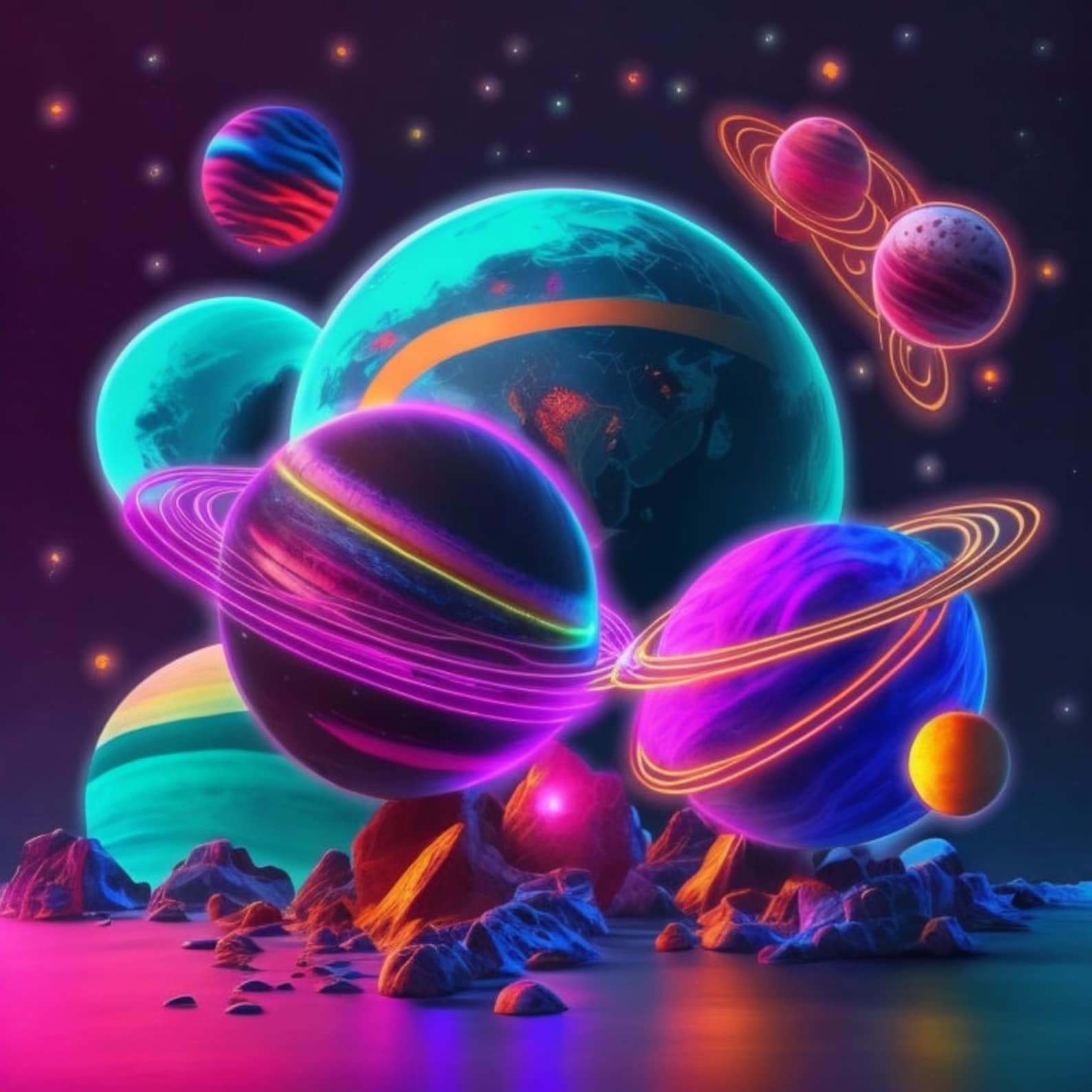 Neon Planets, Neon Colorful Planets, Planets, Neon Art, Colorful Art - Etsy