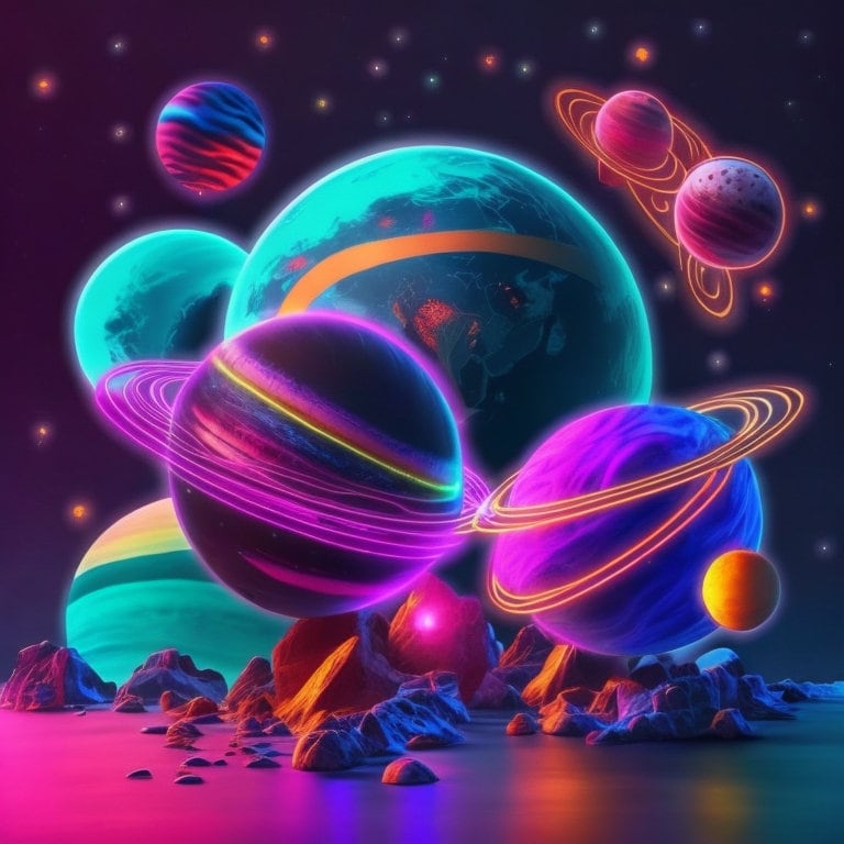 Neon Planets, Neon Colorful Planets, Planets, Neon Art, Colorful Art - Etsy