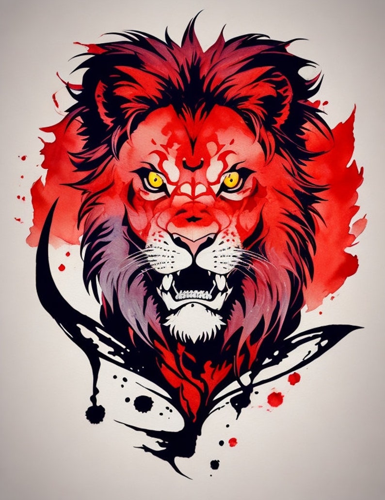 A Detailed Illustration Face Evil Ninja Lion,magic,t-shirt Design,red ...