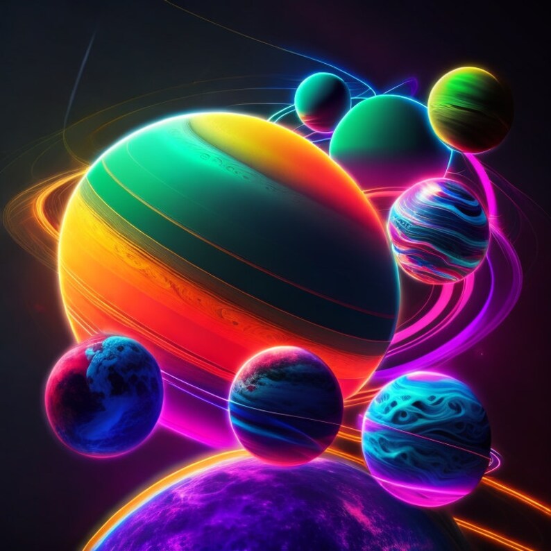 Neon Planets, Neon Colorful Planets, Planets, Neon Art, Colorful Art - Etsy