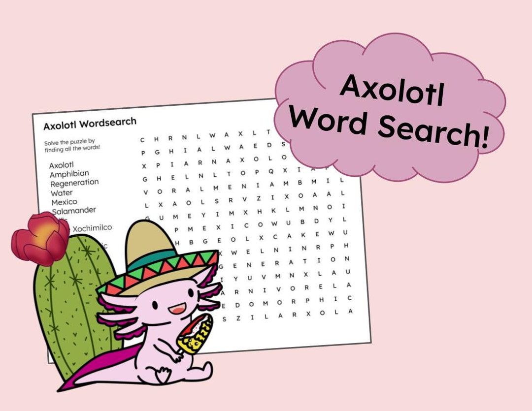 Axolotl Wordsearch | DOWNLOAD | Printable Axolotl Activity | Party Game ...