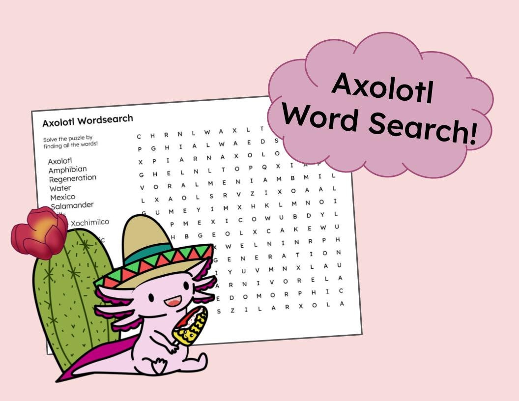 Axolotl Wordsearch Puzzle: Fun Animal Activity (digital Download) - Etsy
