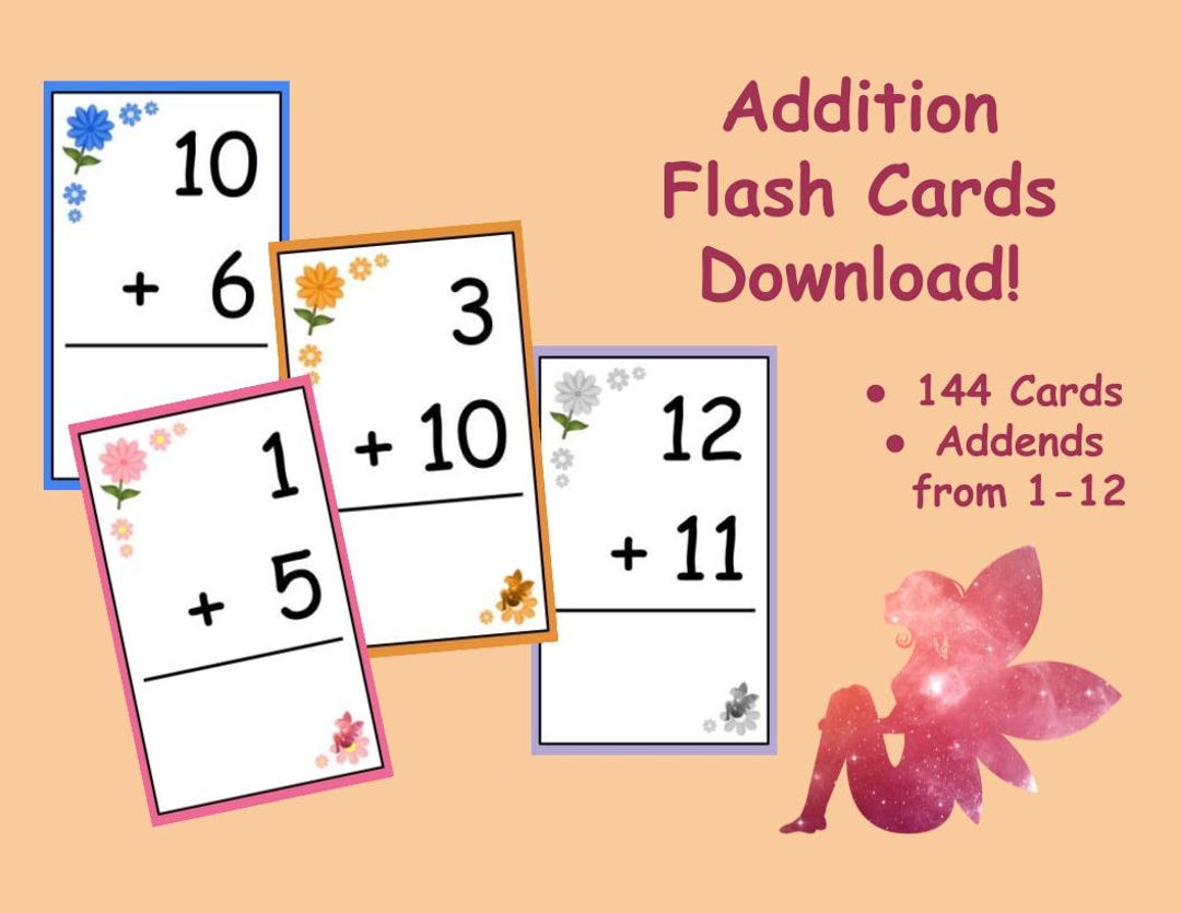 Addition Flash Cards for Kids! DOWNLOAD! 144 Cards, Addends 1-12 ...