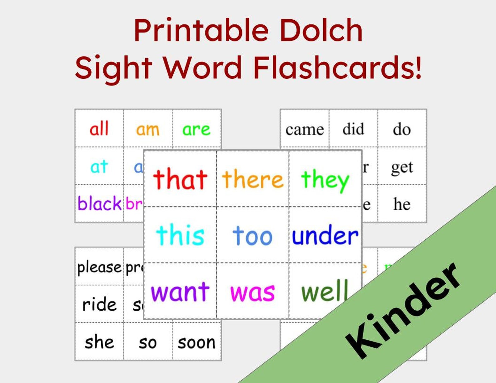 Kinder Sight Word Flashcards | Dolch Sight Words | Kindergarten ...