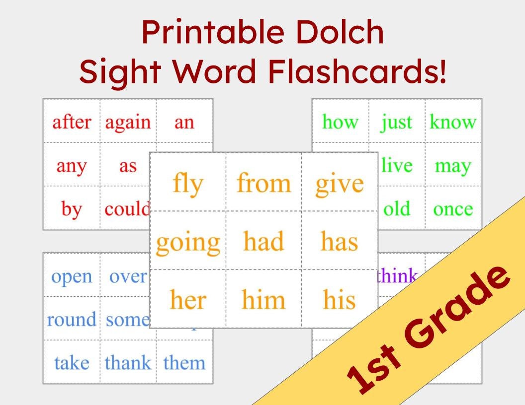 1st Grade Dolch Sight Word Flashcards DOWNLOAD Flashcards in Color and ...