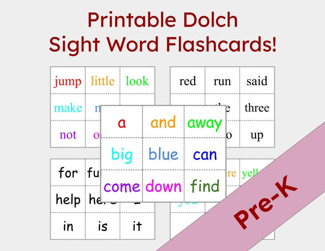 Pre-k Sight Word Flashcards | Dolch Sight Words | Preschool Flashcards ...