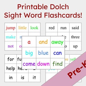 Pre-k Sight Word Flashcards | Dolch Sight Words | Preschool Flashcards ...