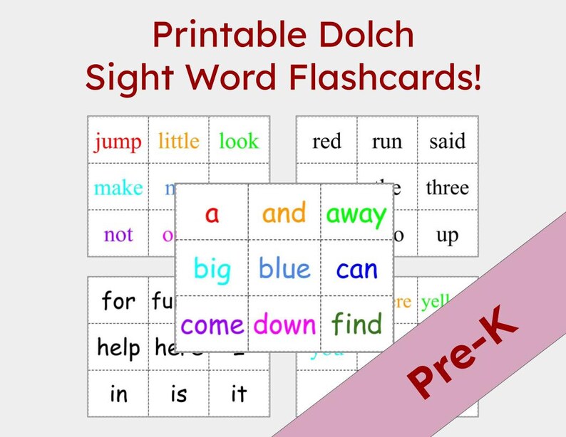 Pre-k Sight Word Flashcards | Dolch Sight Words | Preschool Flashcards ...