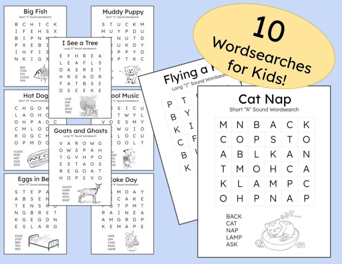 Vowel Sound Wordsearches | 10 Printable Puzzles for Kids! | Long and ...