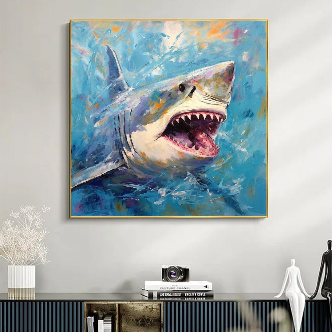 Custom Original Shark Oil Painting on Canvas Abstract Ocean - Etsy