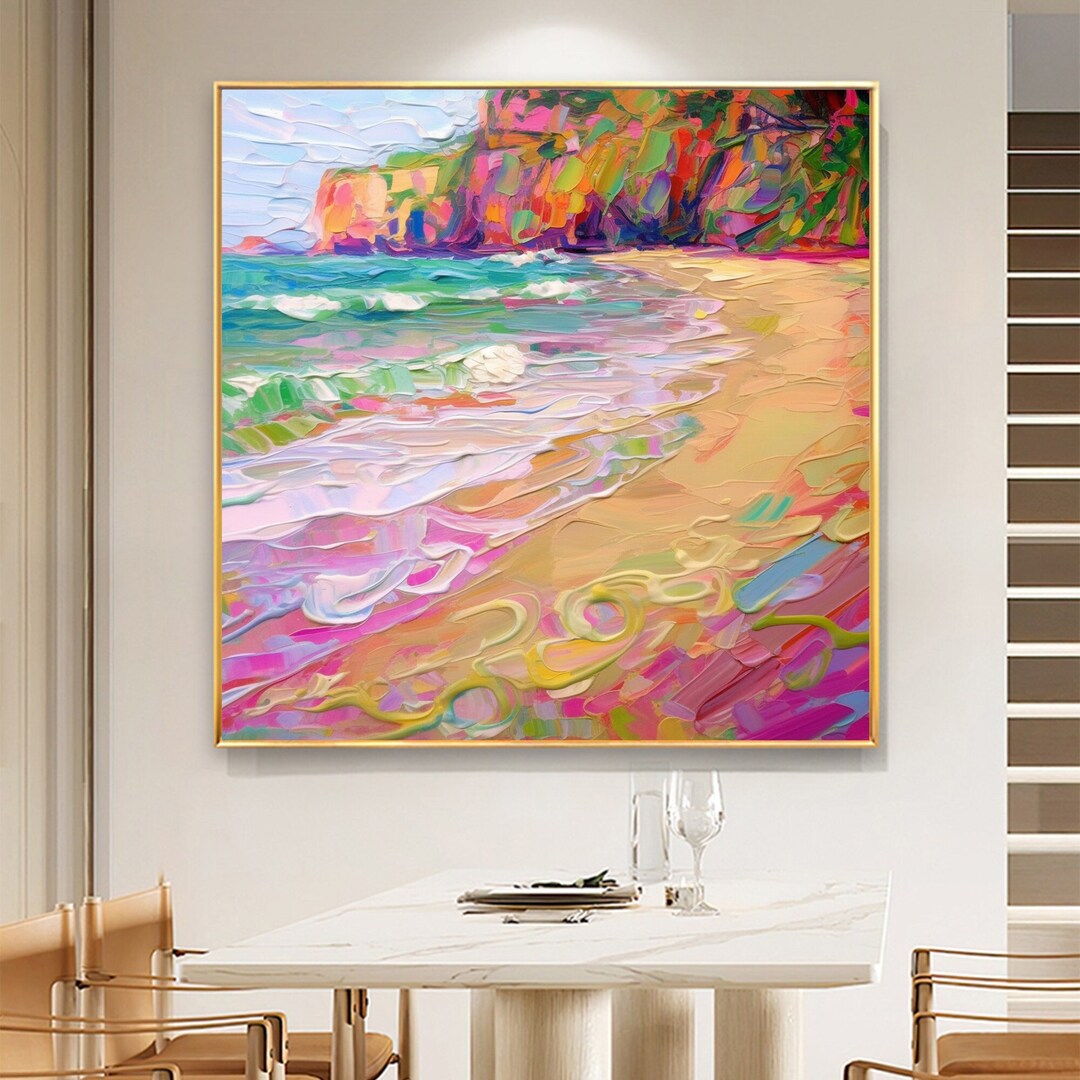 Abstract Color Seascape Oil Painting on Canvas, Original Beach Painting ...