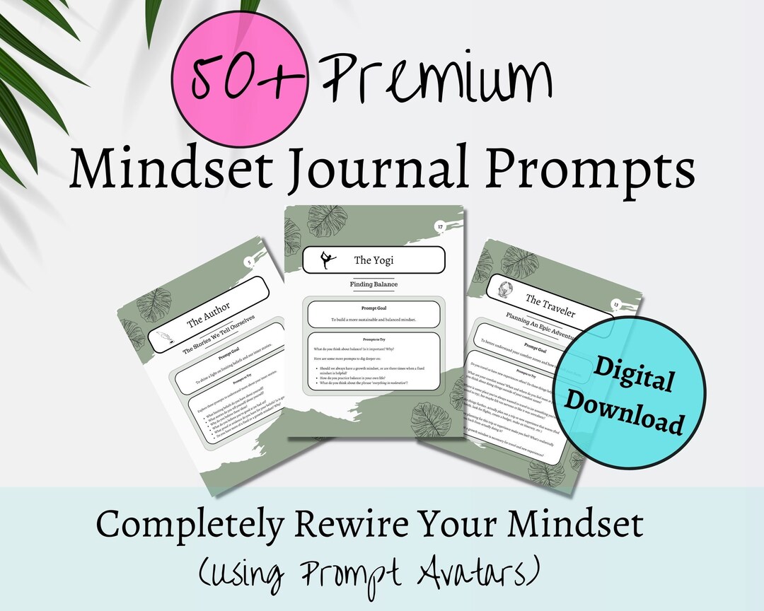 50+ Printable Journal Prompts, Mindset Prompts, Mindset Workbook, Self ...