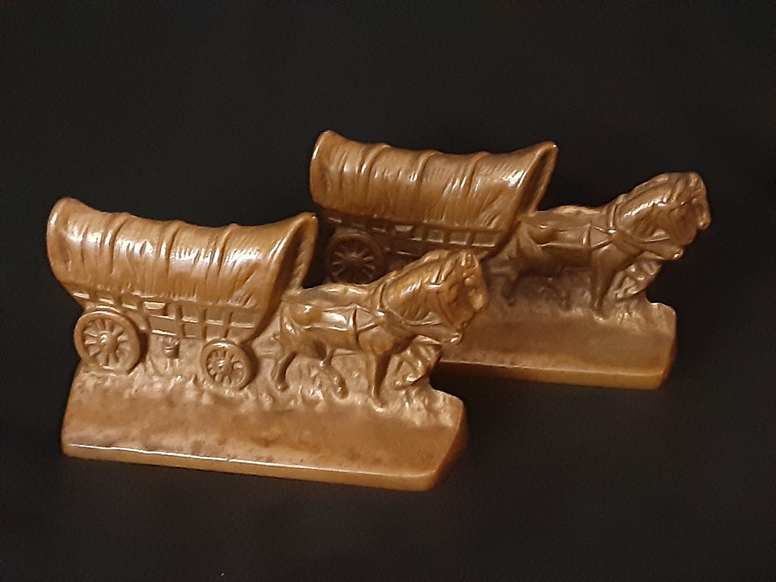 Vintage Brass Bookends "covered Wagons" #302 - Etsy