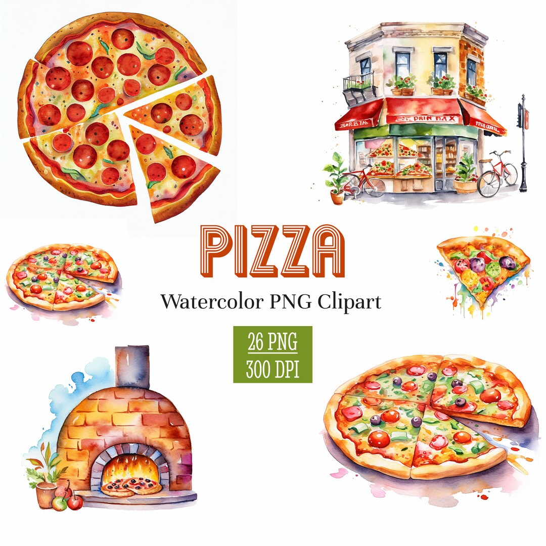 Watercolor Pizza Clipart Bundle, Commercial Use, Instant Digital ...