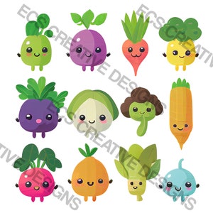 Cute Kawaii Fruit and Vegtable Clipart Set, Digital Download, Printable ...