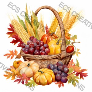 Watercolor Autumn Harvest Clipart Bundle of 26 PNG Files for Digital ...