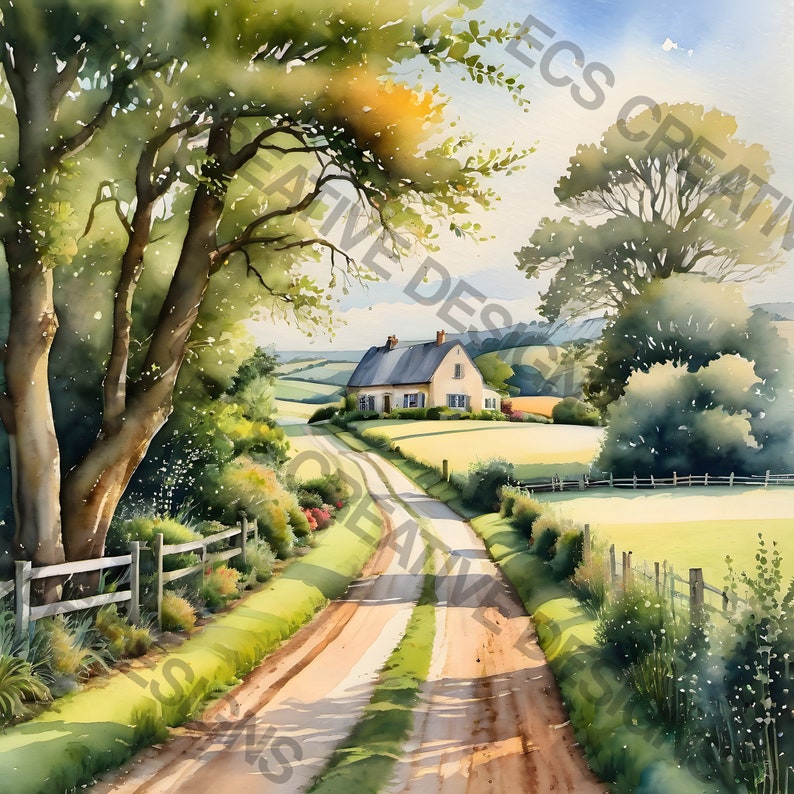 Country Lane Watercolor Clipart Bundle, 35 High Quality JPG, 300dpi ...